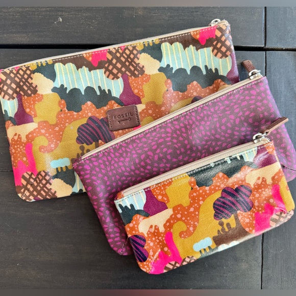 Fossil | Bags | Fossil Keyper 3 Floral Coated Canvas Zipper Makeup ...